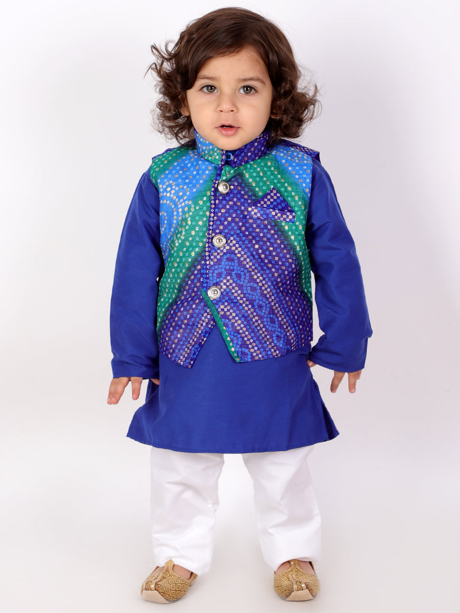 Neelam Silk Kurta Pajama with Bandhani Jacket - Nimbu