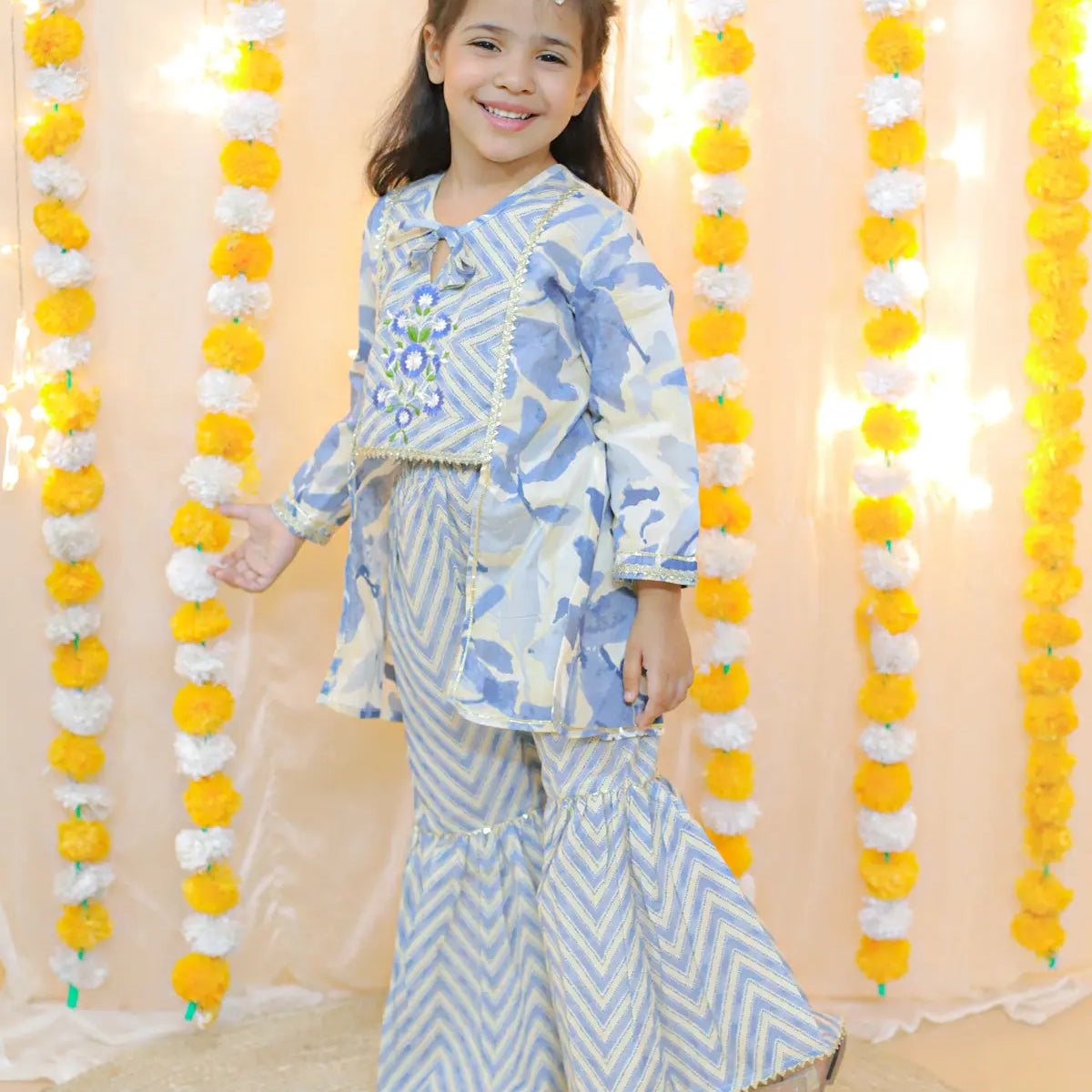 Splash Sharara Set With Potli Bag in Blue – Nimbu