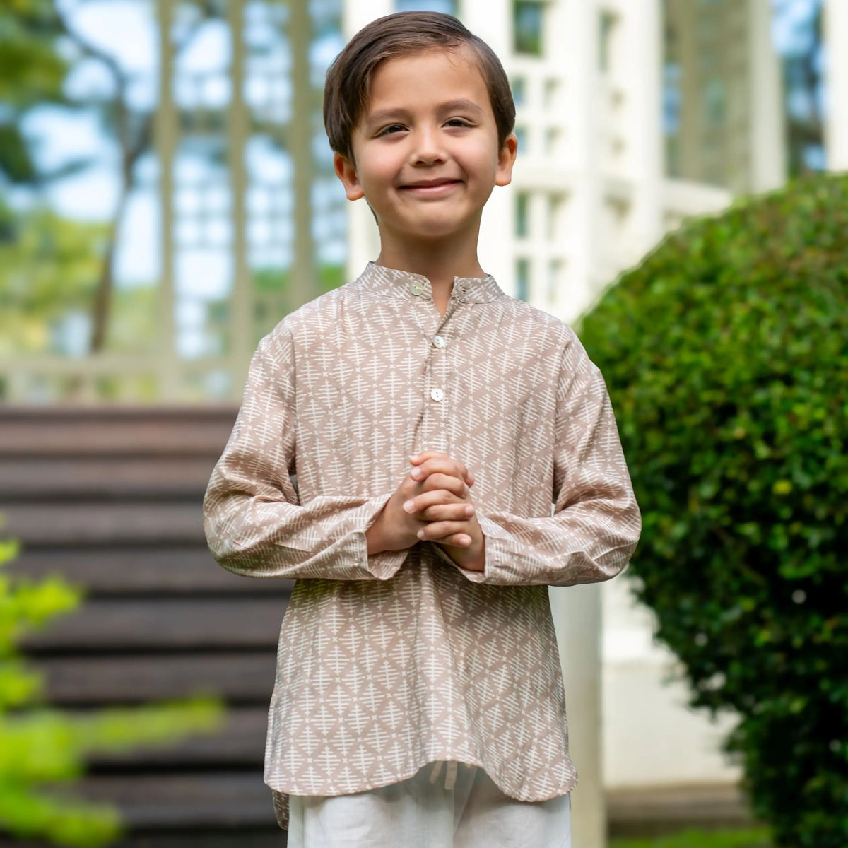 Samar Boys' Short Kurta in Beige & White – Nimbu