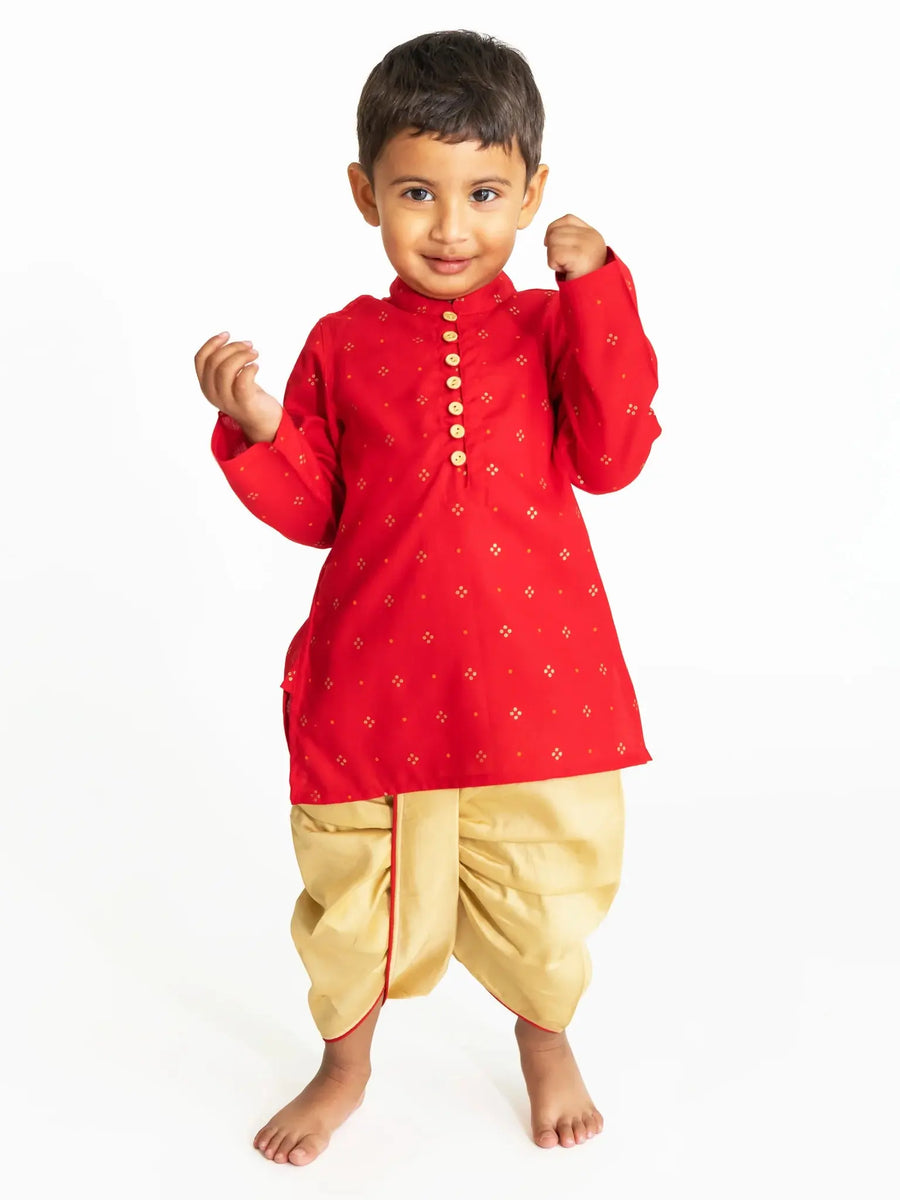 Krish Red Dhoti Set | Nimbu Kids