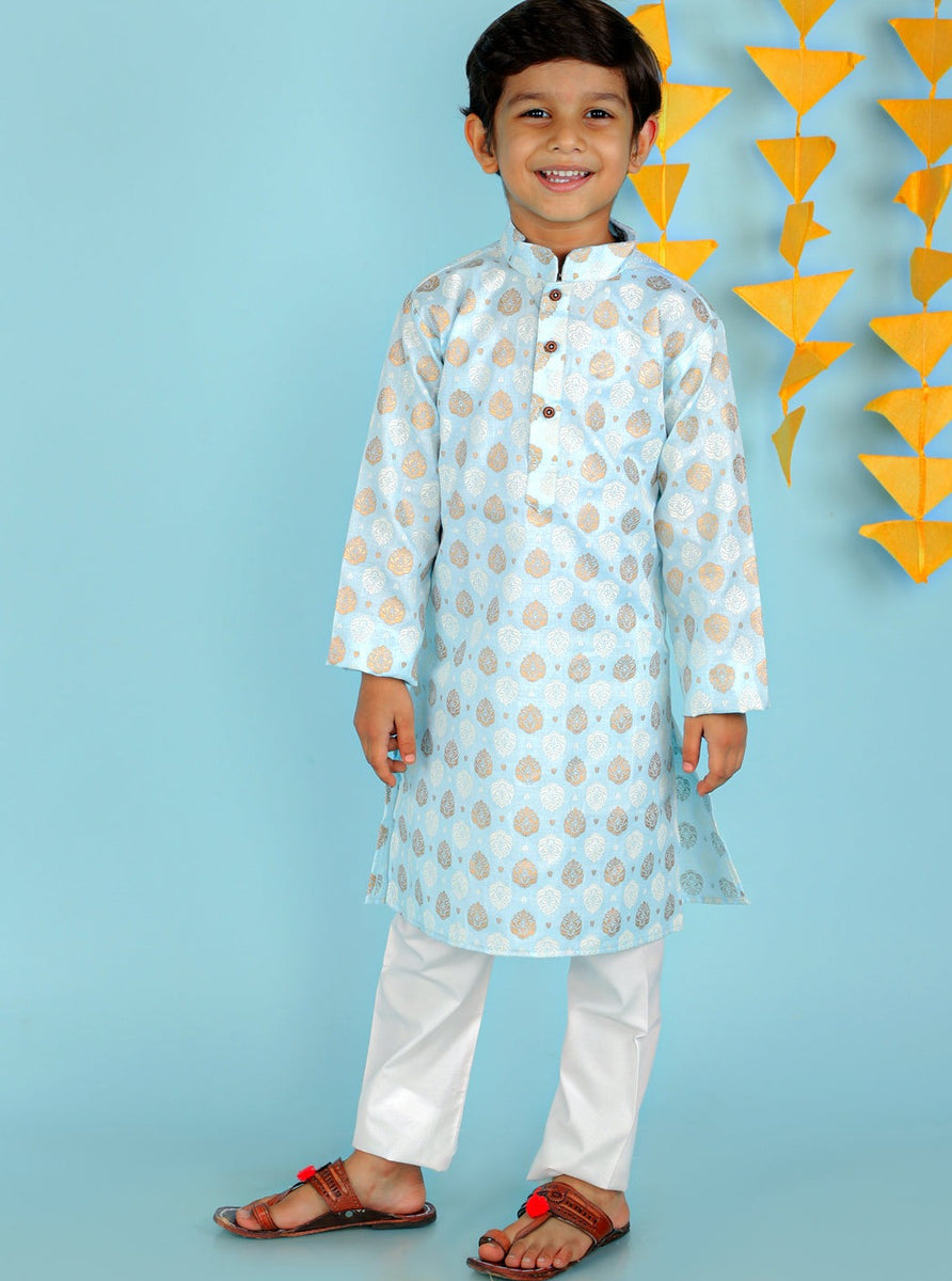 Zen Khari Print Kurta Pajama Set for Boys | Nimbu Kids