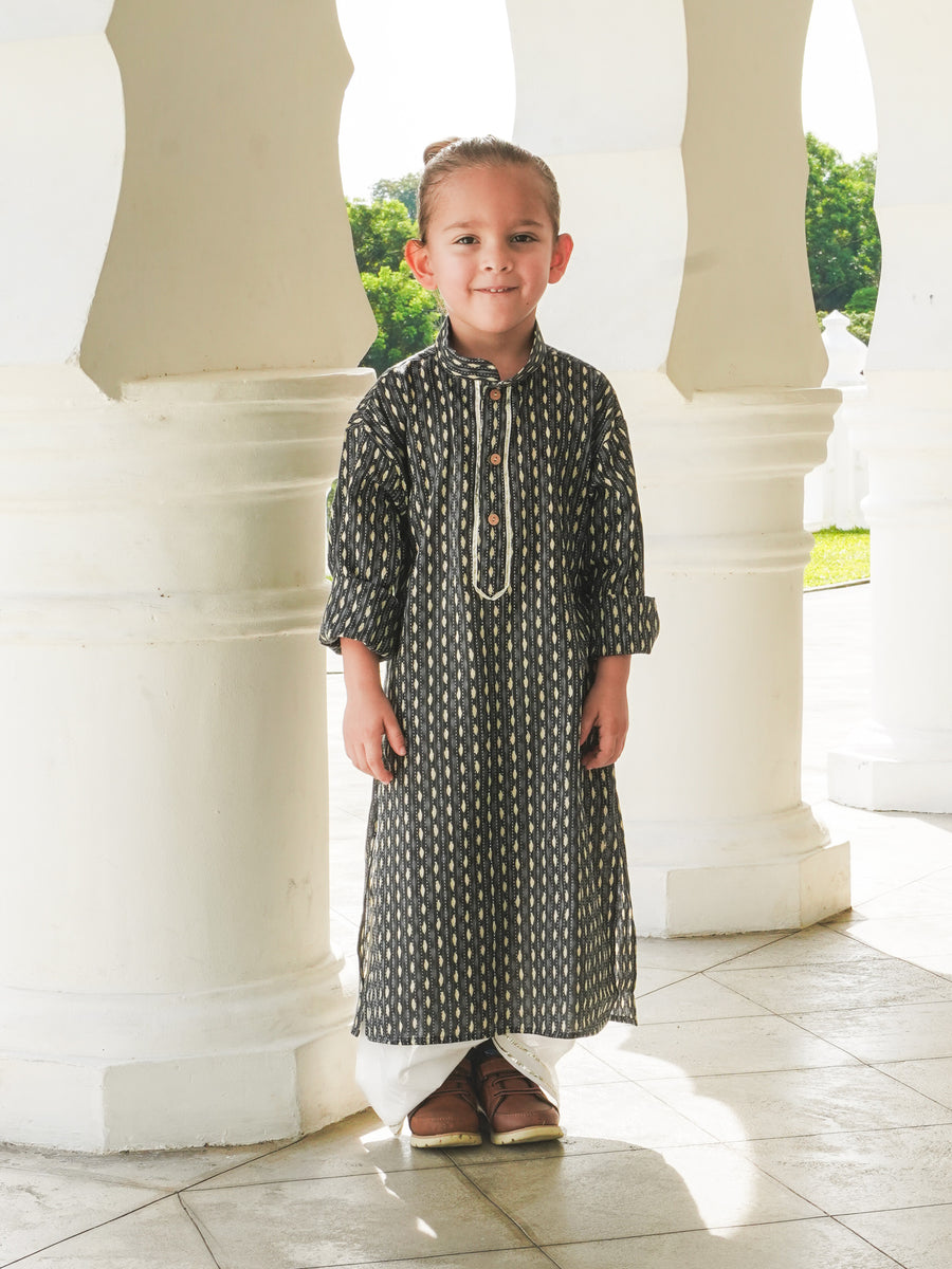 Noor Boys Kantha Blue Cotton Kurta Dhoti | Nimbu Kids