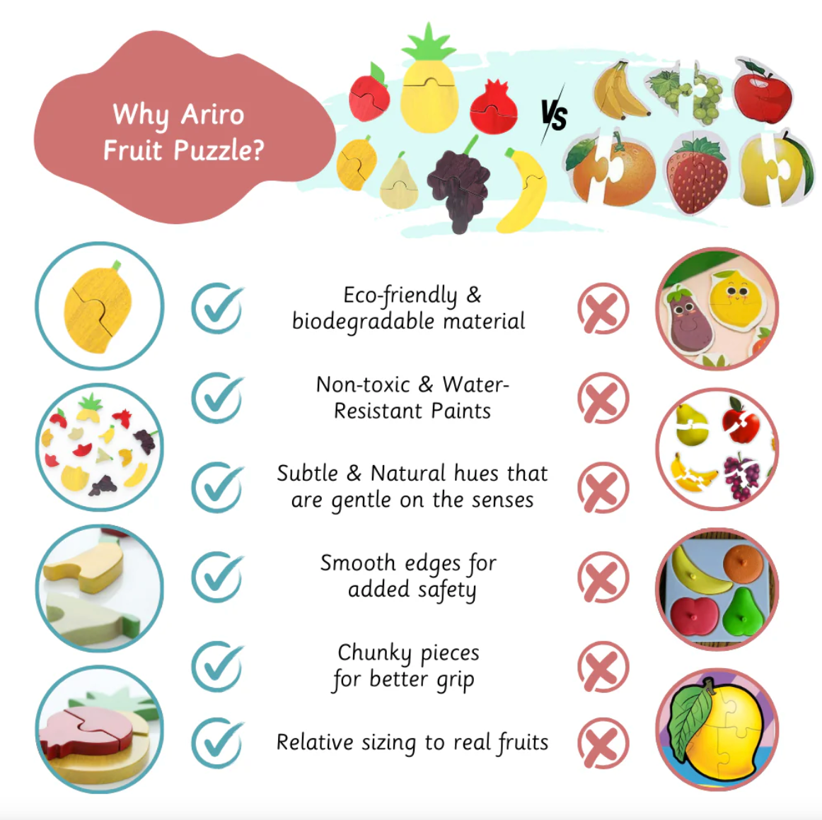 Ariro Toys Montessori Wooden Fruit Puzzle – Nimbu
